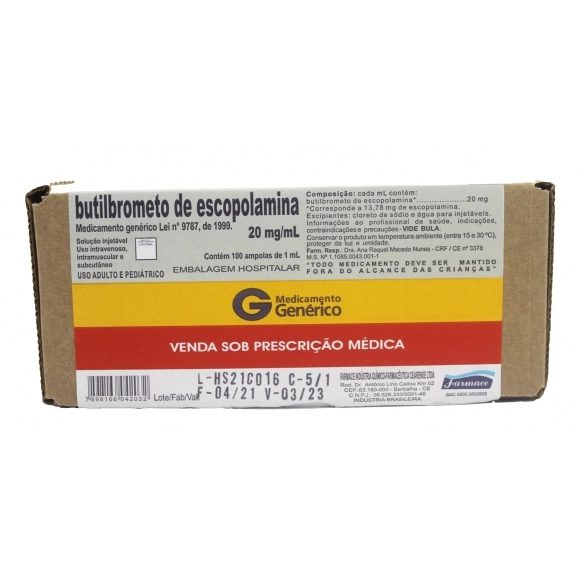 BUTILB ESCOP 20MG/ML AMP 1ML C/100 AMP (HIOSCINA SIMPLES).